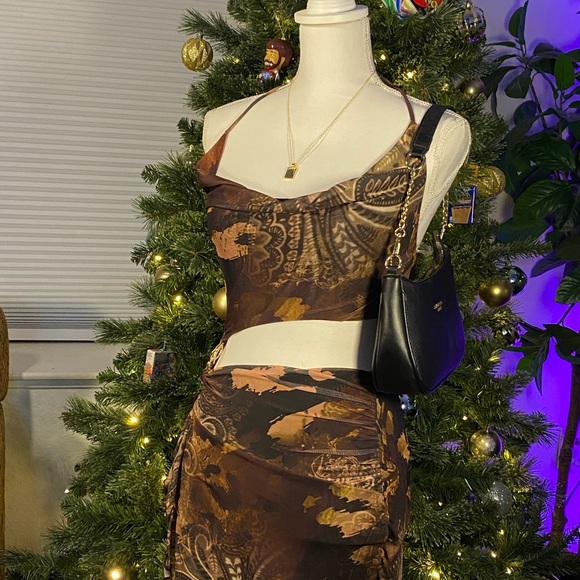 Windsor | Dresses | Windsor Brown Twopiece Set With Black Bag | Poshmark